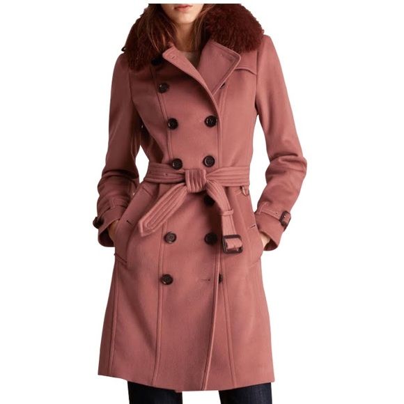 Burberry | Jackets & Coats | Burberry Fox Fur Removable Collar Wool ...